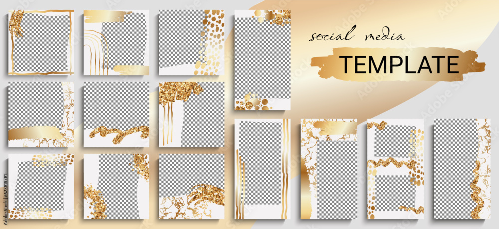 Instagram templates. Social media post, story frames with gold design ...
