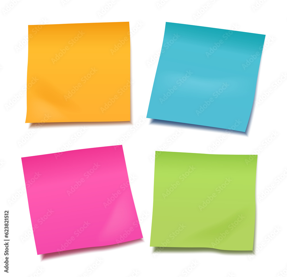 Poster Print Set of four colorful vector blank sticky post it notes isolated on white backgro 40x40 cm
