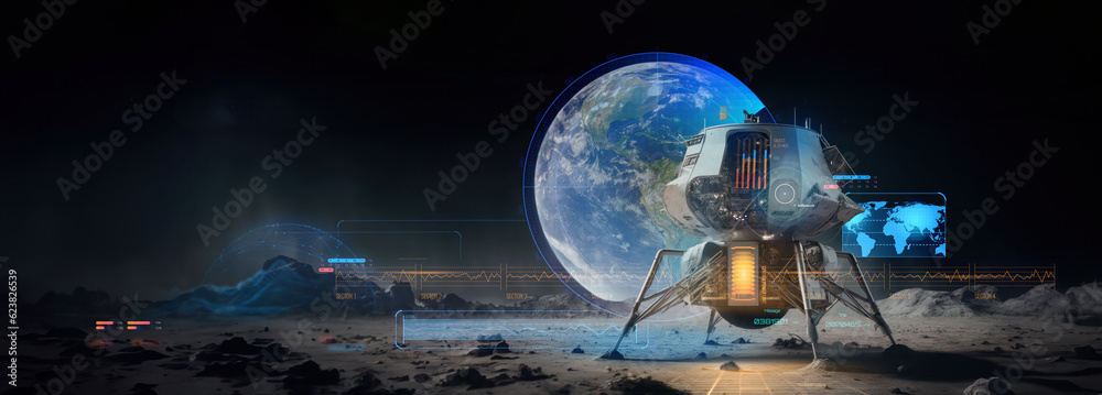 lunar space shutter lander on the surface of a planet of the moon with ...