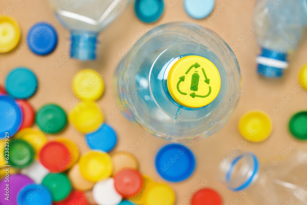 Separate garbage PET recycle plastic bottle caps recycling bottles icon ...