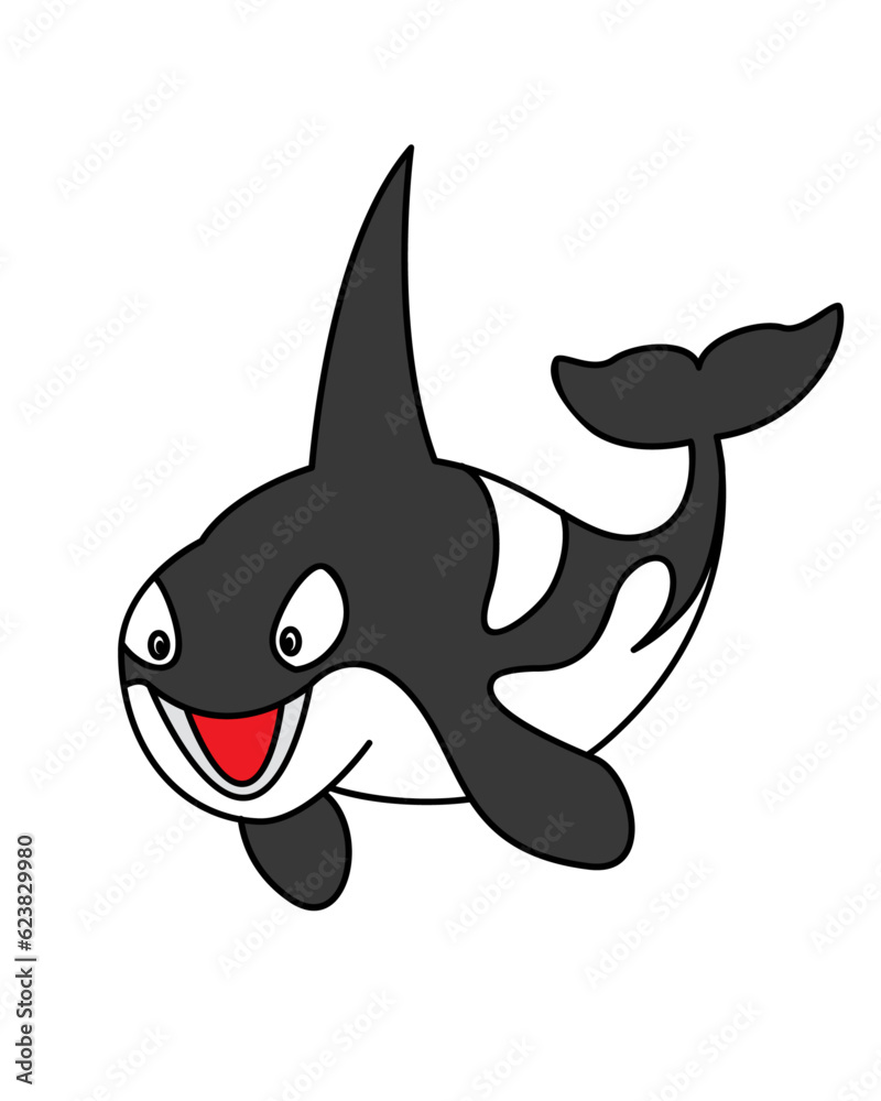 Cartoon orca whales, sea predator. Orcinus, Orca. Vector image for ...