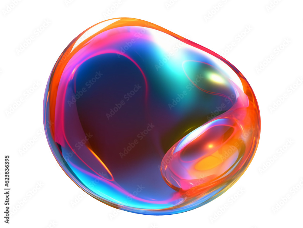 3d crystal glass bubble with refraction and holographic effect isolated ...