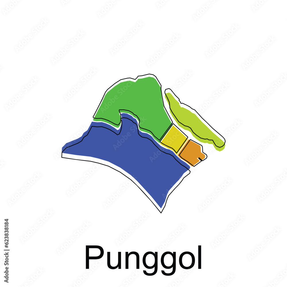 map of Punggol vector design template, national borders and important ...