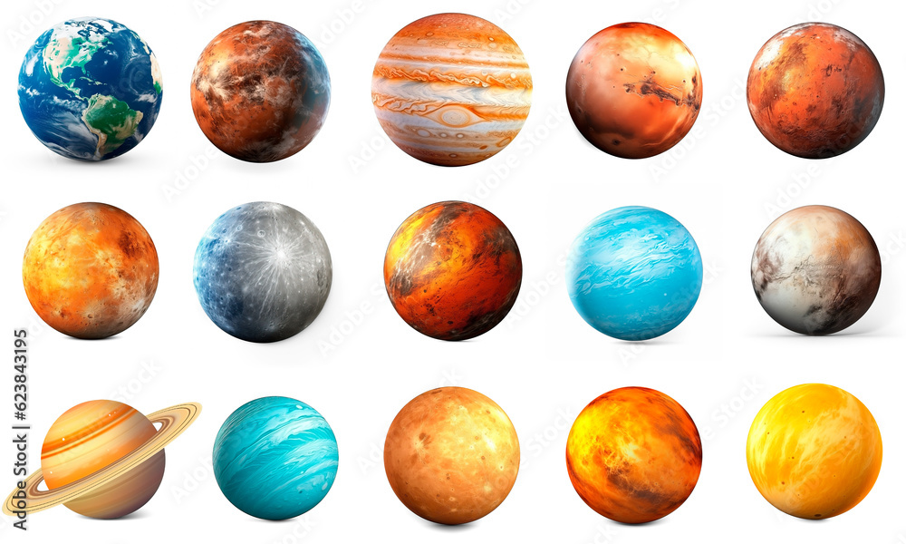 Set of planets isolated on white background (Mercury, Venus, Earth ...