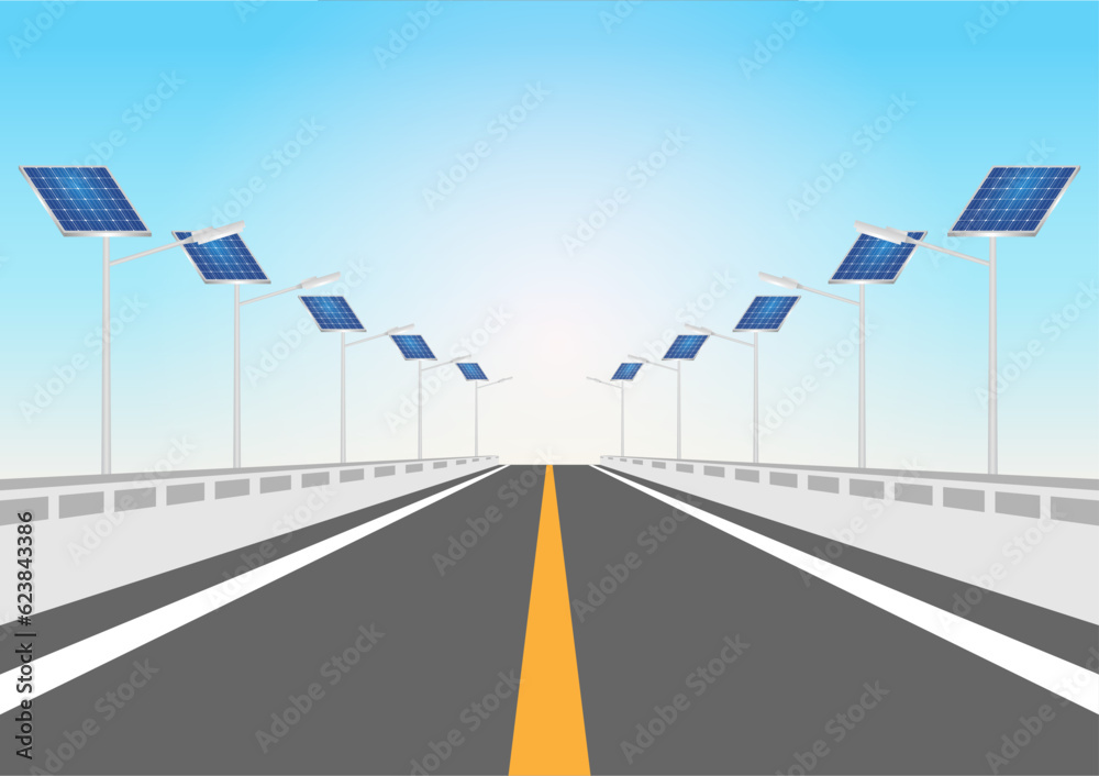 Solar Power Energy Lamp Post on the Road. Solar Panel Street Lamp Post ...