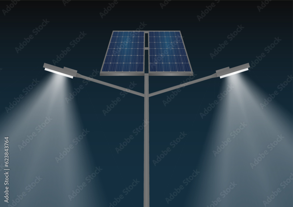 Solar Power Energy Lamp Post in the Dark Night. Solar Panel Street Lamp ...