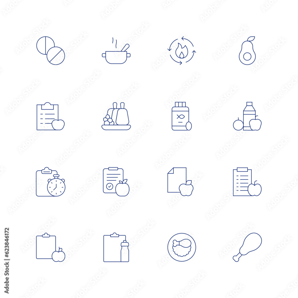 Nutrition line icon set on transparent background with editable stroke ...