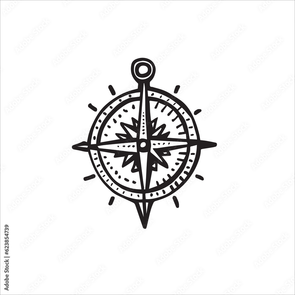 Navigate Your Way Through Lifes Journey With This Vintage Black And White Doodle Of A Compass