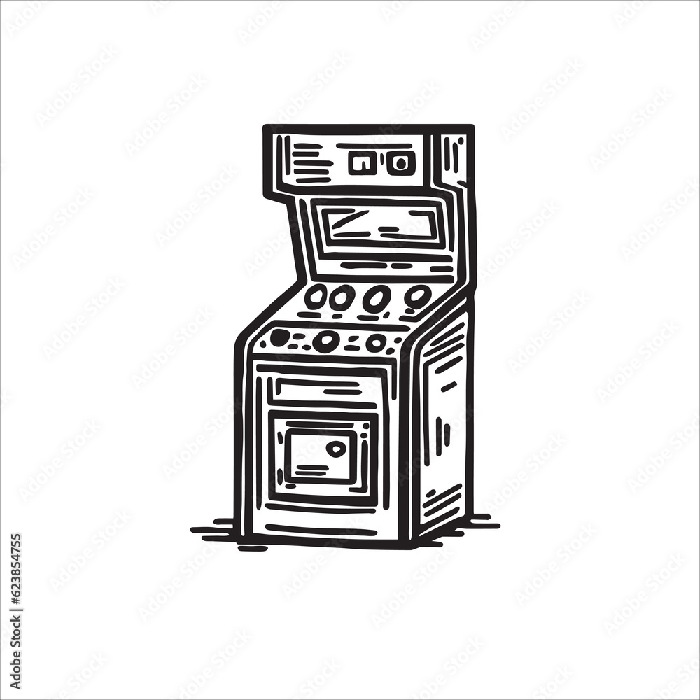 Step into a retro gaming paradise with this black and white doodle of a ... Step into a retro gaming paradise with this black and white doodle of a ...
