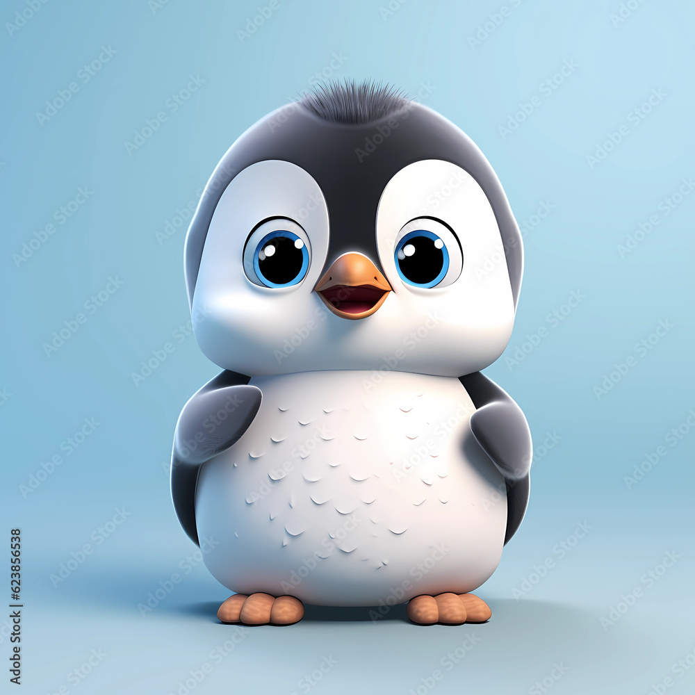 Cute Penguin baby illustration in minimalistic 3D cartoon style on ...