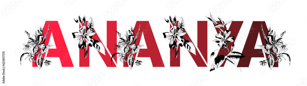 Woman's name Ananya. Font composition named ANANYA. Decorative floral ...