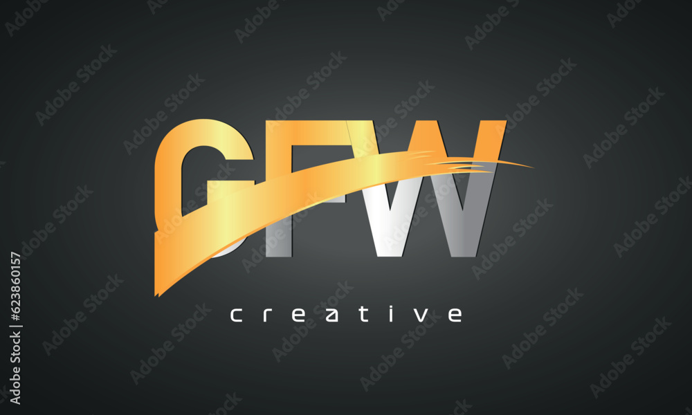 CFW Letters Logo Design with Creative Intersected and Cutted golden ...