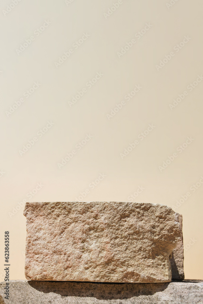 Natural stones stage podium on beige background. Minimal empty display ...