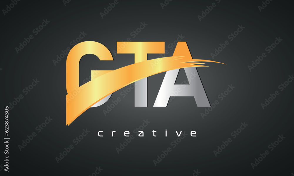 GTA Letters Logo Design with Creative Intersected and Cutted golden ...