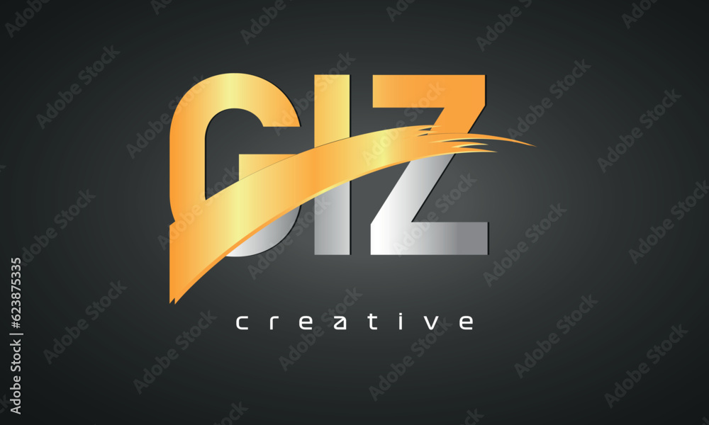 GIZ Letters Logo Design with Creative Intersected and Cutted golden ...