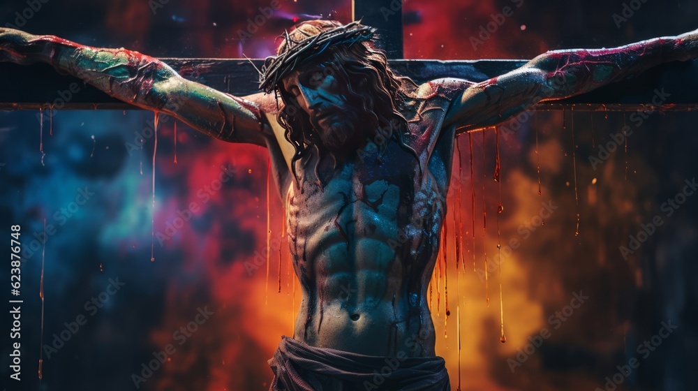 Jesus Christ on the cross with a crown of thorns - a magic space wizard ...