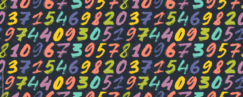 Multi colored brush drawn bold numbers seamless pattern. Hand drawn ...