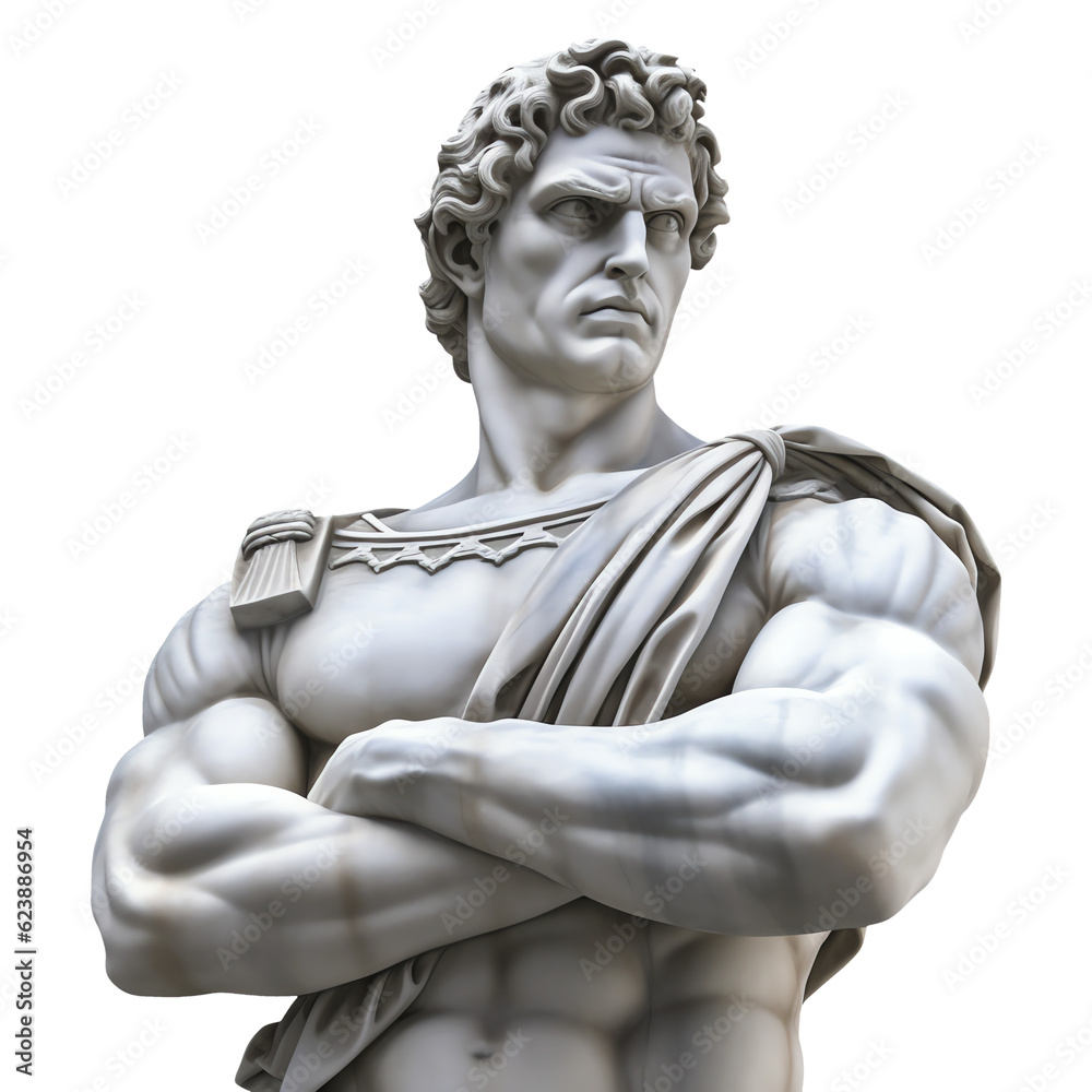 Marble statue sculpture crossed arms powerful triumphant pose isolated ...