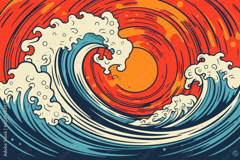 Doodle inspired Rip current, cartoon sticker, sketch, vector ...