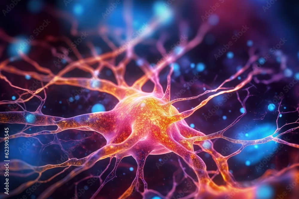 Close up of human brain showing neurons firing and neural extensions ...