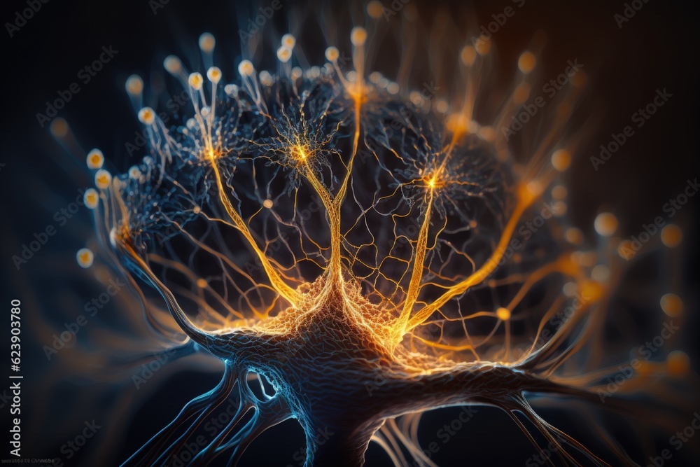 Poster Close up of human brain showing neurons firing and neural ...