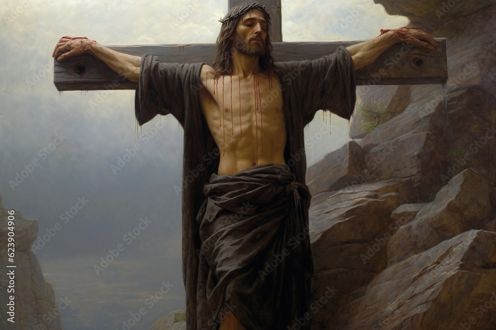 Jesus Christ crucified on cross, on Mount Golgotha. Died for the sins of mankind, son of God ...