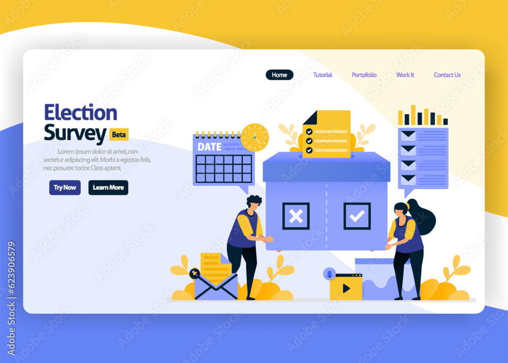 landing page vector flat design illustration of satisfaction surveys ...
