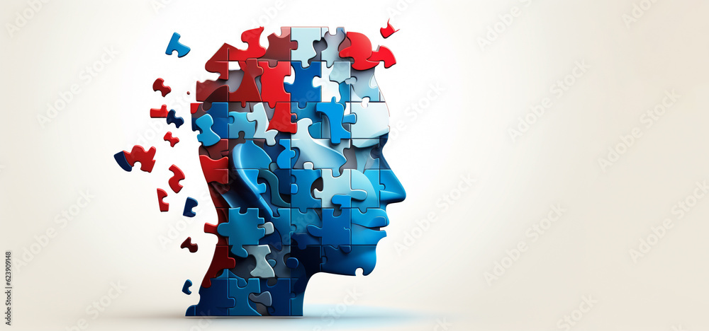 Human head profile and jigsaw puzzle, cognitive psychology or ...