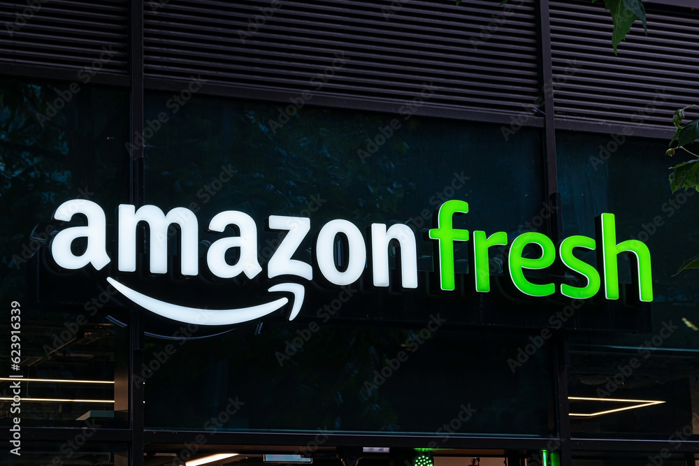 Amazon Fresh self service store logo at Wembley Park. Stock Photo ...
