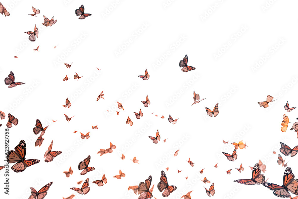 monarch butterfly migration, a cloud of butterflies, abstract shape ...