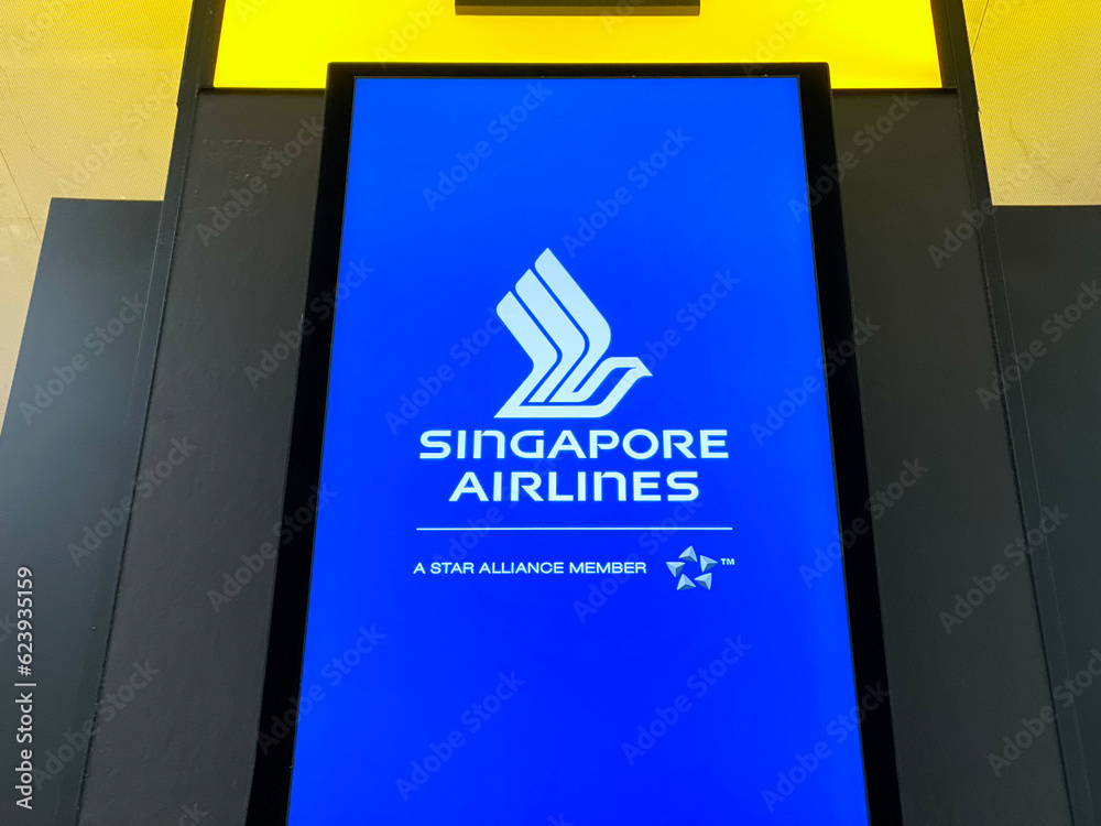 SINGAPORE AIRLINES Check-in Counter signboard at Melbourne Airport ...