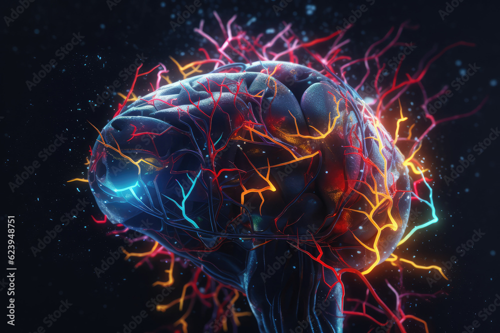 energy of the mind, showcasing the working colorful human brain with ...