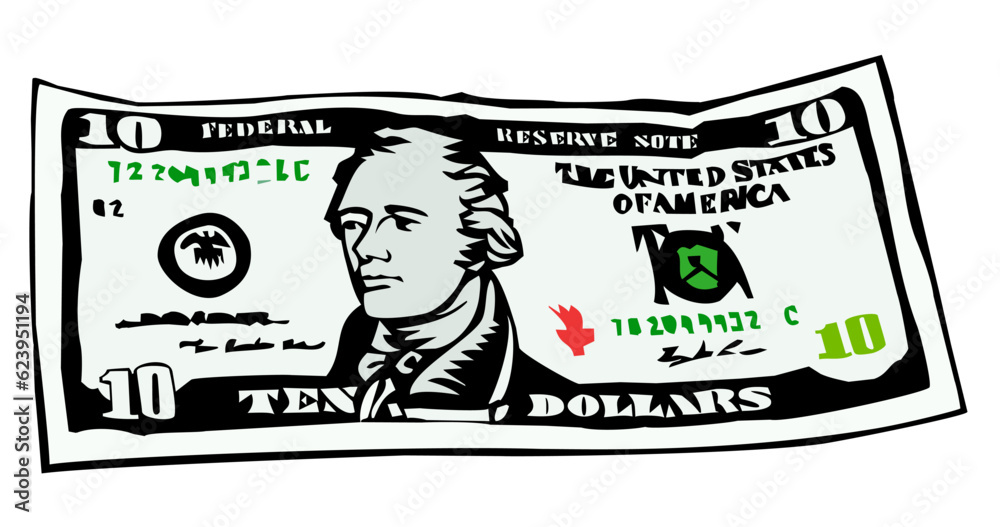 ten dollar bill American currency vector illustration Stock Vector ...