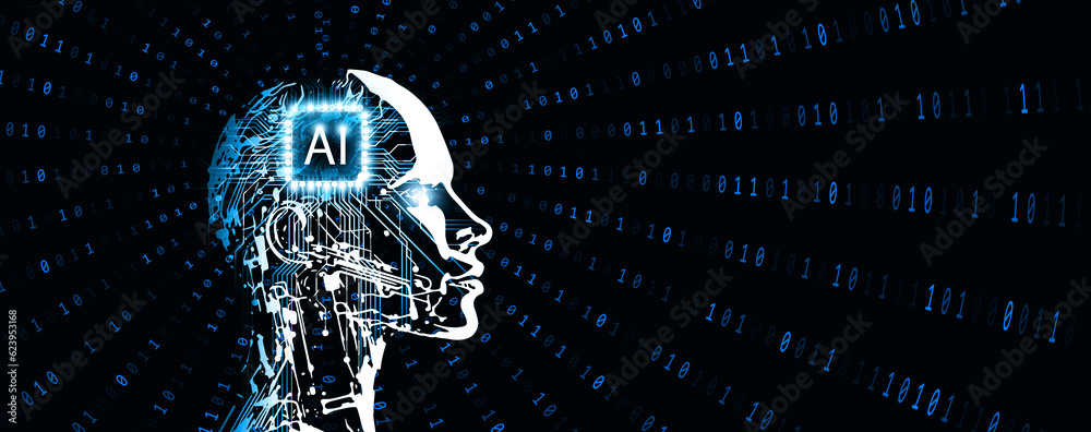 AI - Artificial intelligence. Ai digital brain. Human face with circuit ...