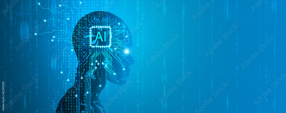 AI - Artificial intelligence. Ai digital brain. Human face with circuit ...