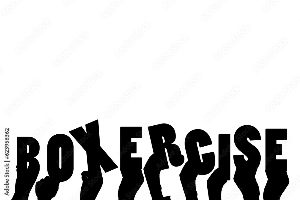 Digital png silhouette image of hands holding boxercise text on ...