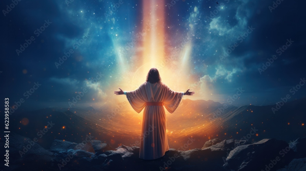 Jesus with dramatic light Stock Illustration | Adobe Stock