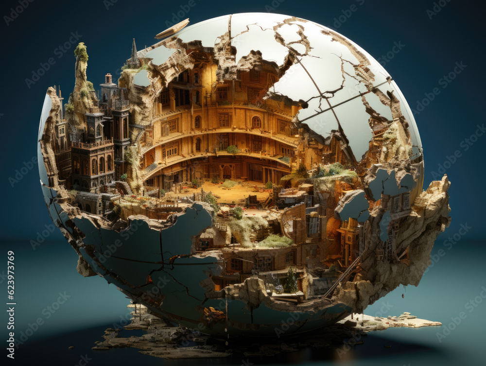 A visual representation of an earthquake concept shows the globe ...