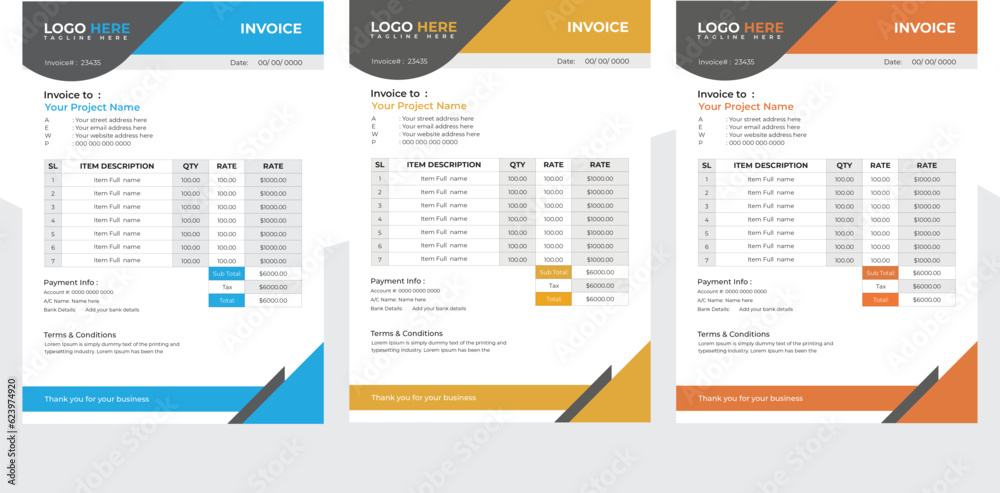 Business invoice form template. Invoicing quotes, money bills or price ...