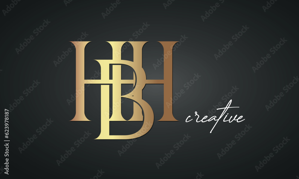 luxury letters HBH golden logo icon premium monogram, creative royal ...