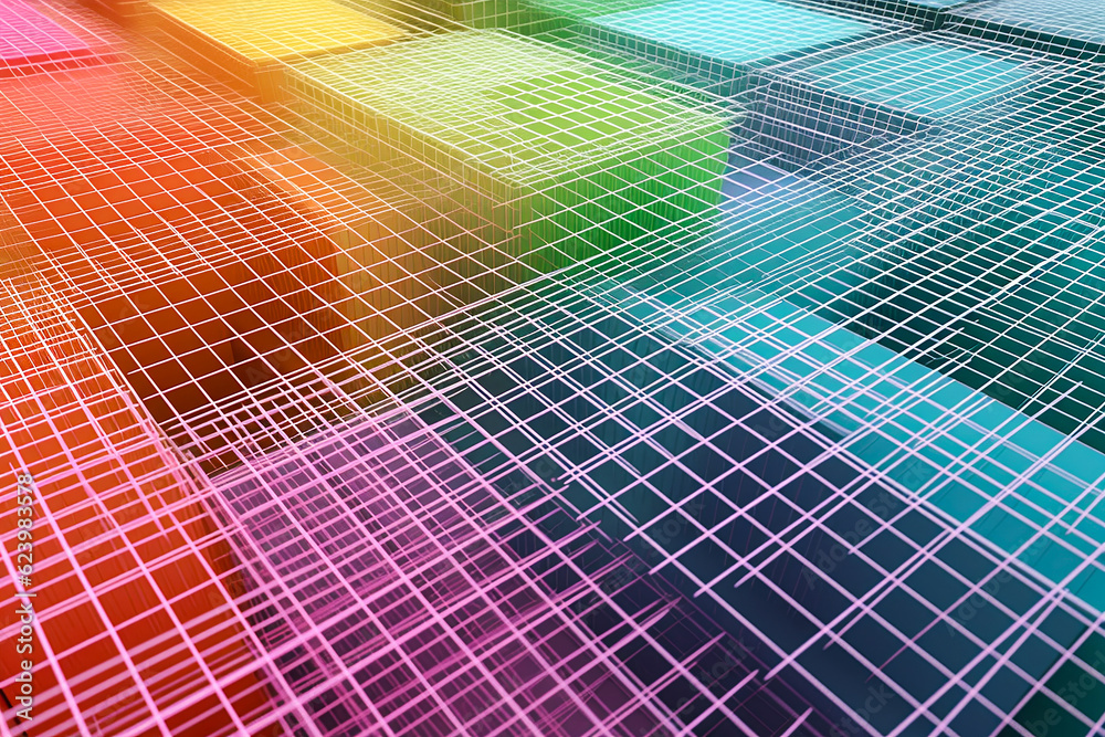 Multi-Colored 3D Grid. Generative AI. A digital rendering of a 3D multi ...