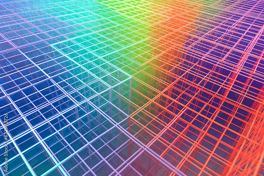 Multi-Colored 3D Grid. Generative AI. A digital rendering of a 3D multi ...