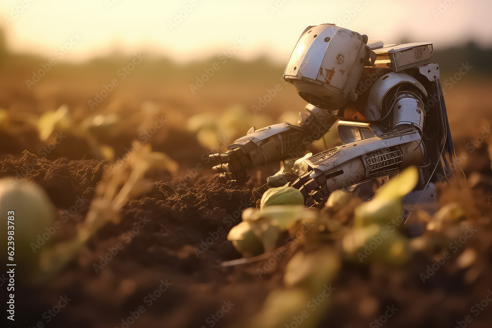 Agricultural robot working on a smart farm, with the concept of smart ...