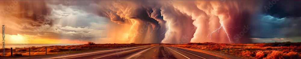 Many types of storms and inclement weather in a large picture, in a big ...