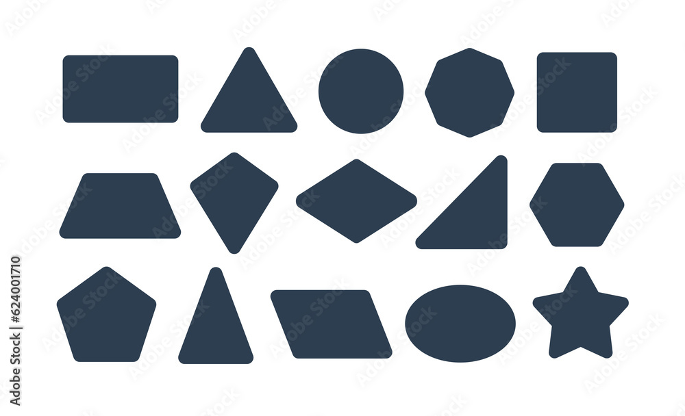 2D basic shapes collection, black isolated on white background - Vector ...