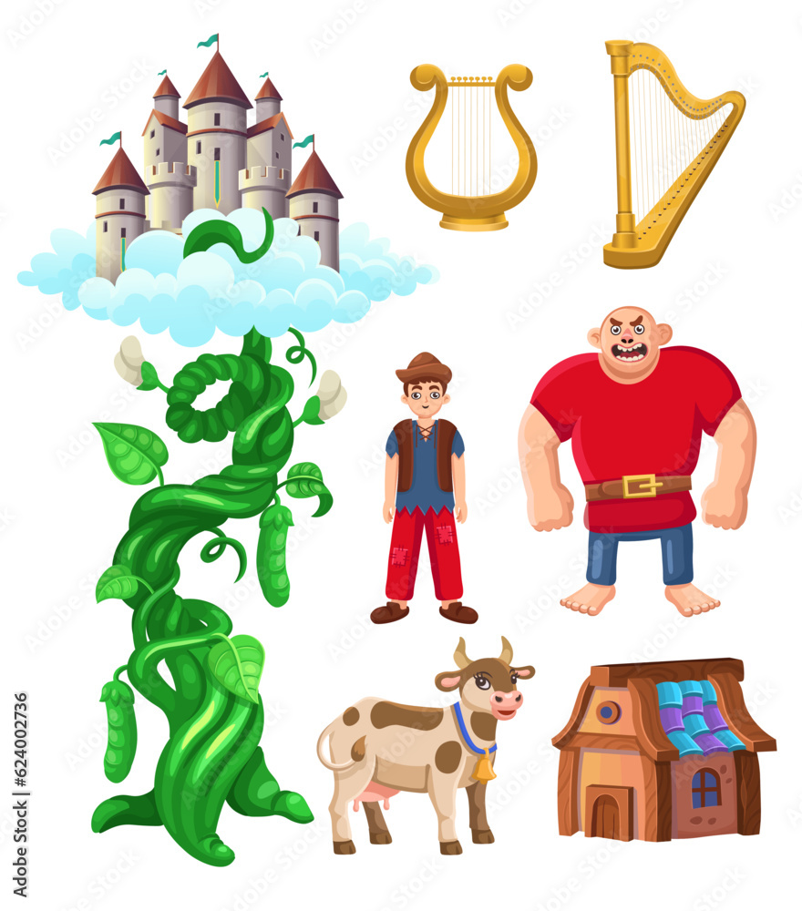 Jack and the beanstalk set. Set for children. Stock Vector | Adobe Stock