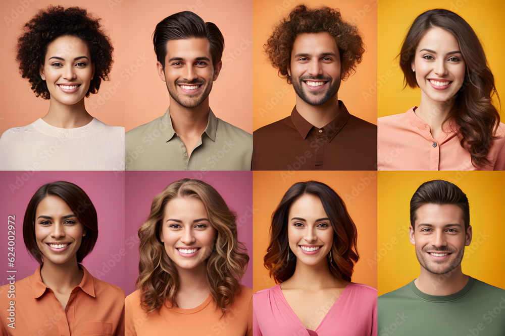 Collage of portraits and faces of smiling multiracial group of various ...