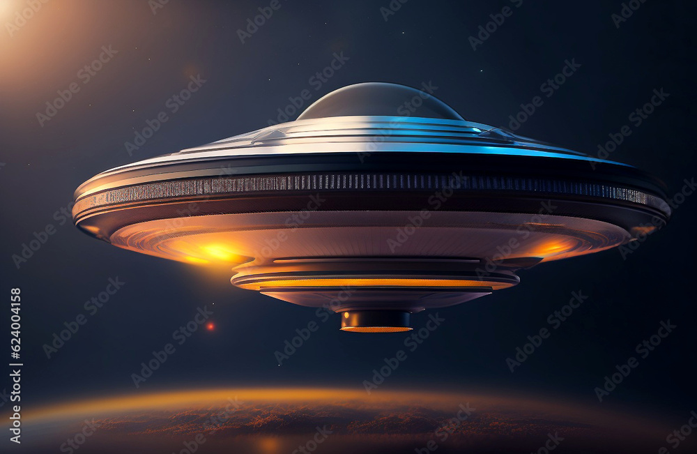 UFO flying over planet Earth. starry night sky background. Flying ...
