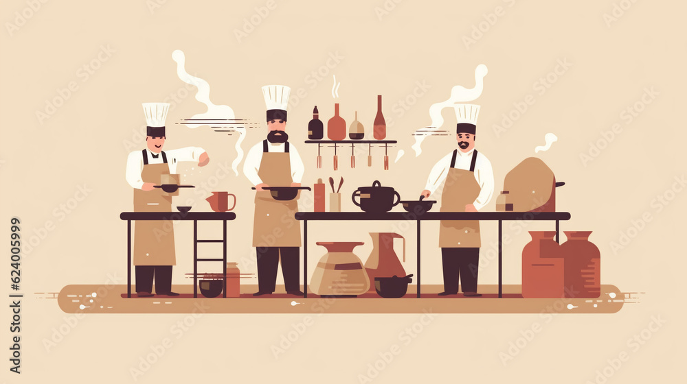 Chef cooking in kitchen flat vector illustration. Cartoon male and ...
