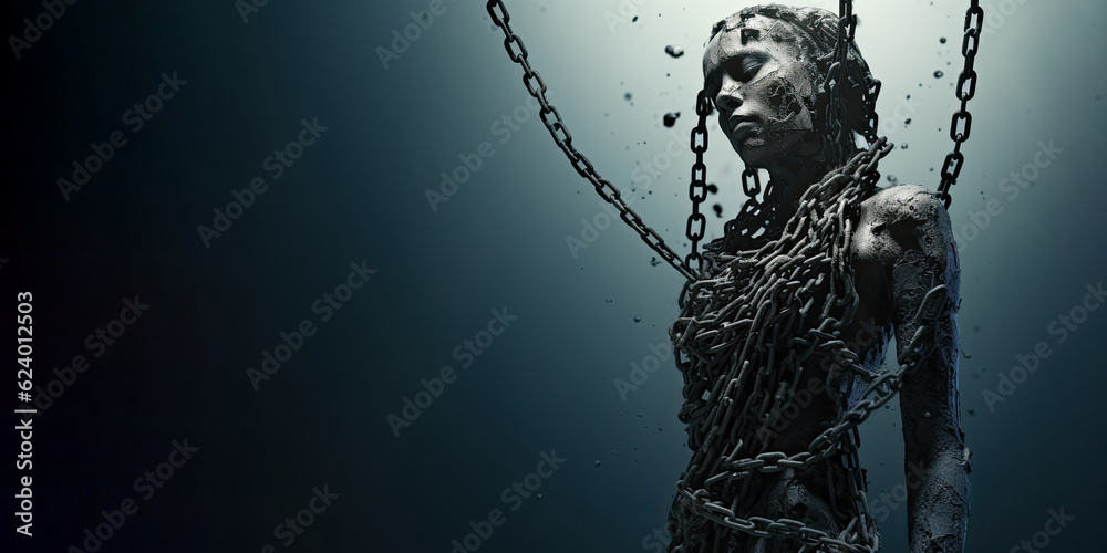A human bound by chains, the constraints and limitations imposed on ...
